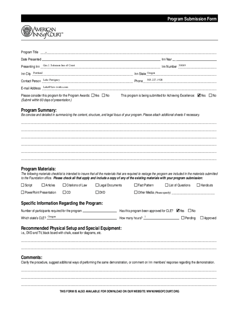 Fillable Online Inns Program Submission Form Fax Email Print - pdfFiller