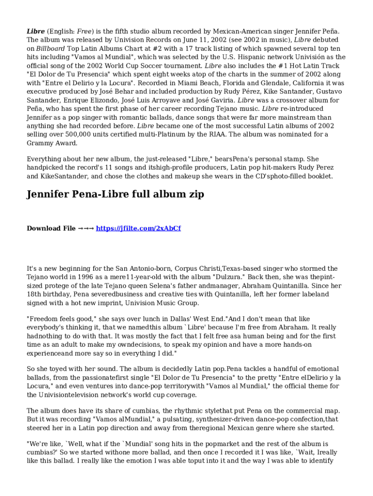 Fillable Online Latin pop singer Pena discovers power of the pen Fax Email Print - pdfFiller