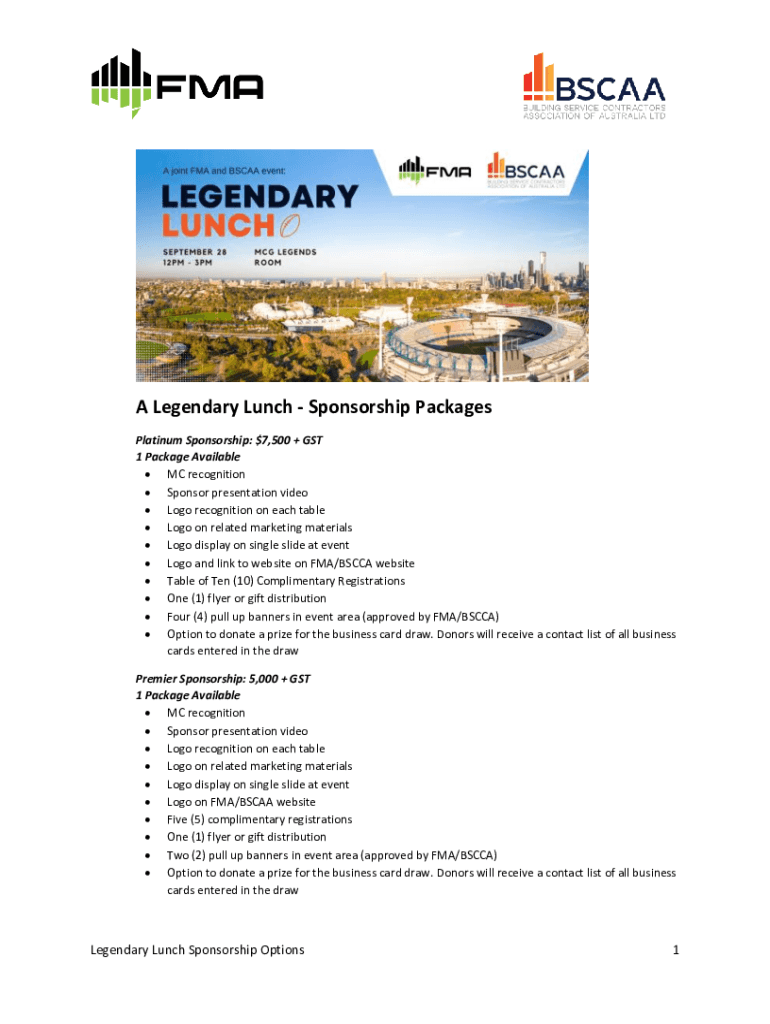 Fillable Online A Legendary Lunch - Sponsorship Packages Fax Email ...