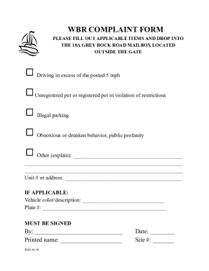 Fillable Online WBR Complaint Form Fax Email Print - pdfFiller