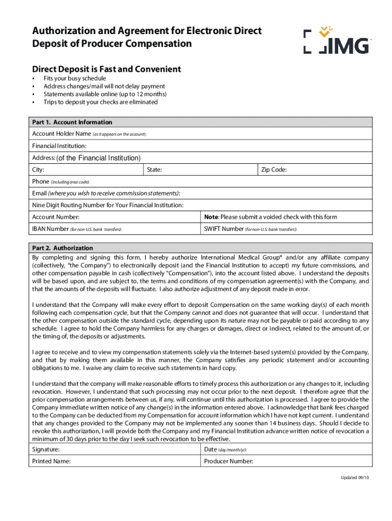 Fillable Online Authorization and Agreement for Electronic Direct Deposit ... Fax Email Print ...