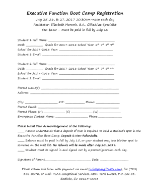 Fillable Online Executive Function Boot Camp Registration Fax Email ...