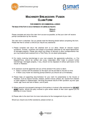 Fillable Online Machinery Breakdown/Fusion Insurance Claim Form Fax ...