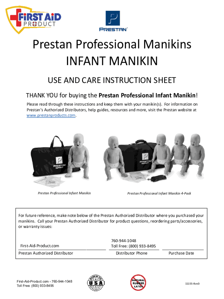 Fillable Online PRESTAN-Professional-Infant-Manikin-Instruction-Sheet ...