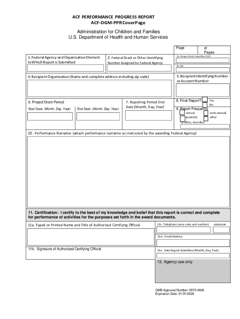 Fillable Online 2015-2024 Form ACF-OGM-SF-PPR Cover Page Fill Online ... Fax Email Print - pdfFiller