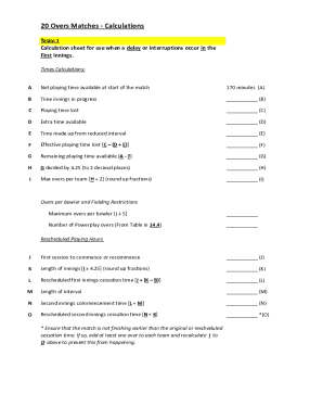 Fillable Online Calculations Sheets and Examples - 20 Overs.xlsx Fax ...