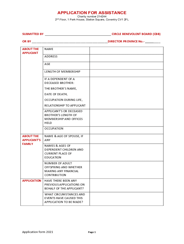 Fillable Online Application form 2021 - The Catenian Benevolent Fund ...