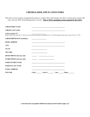 Fillable Online CHEERLEADER APPLICATION FORM - cloudfront.net Fax Email ...