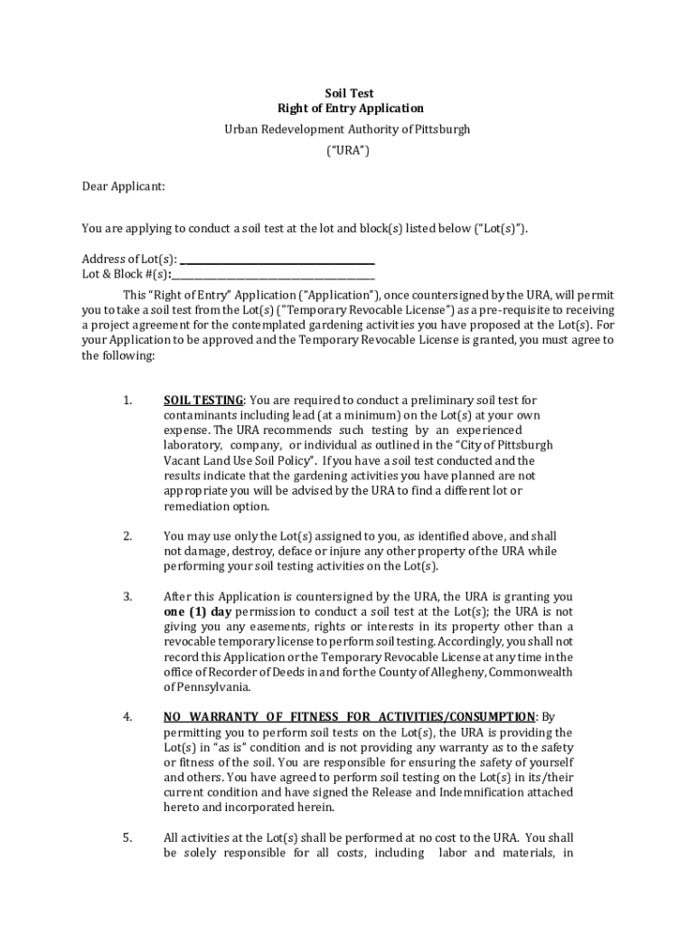 Fillable Online Soil Test Right of Entry Application Fax Email Print ...