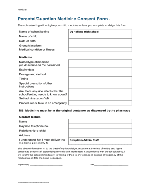 Fillable Online Parental/Guardian Medicine Consent Form . Fax Email ...