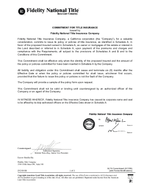 Fillable Online Commitment for title Insurance Issued by Fidelity ...