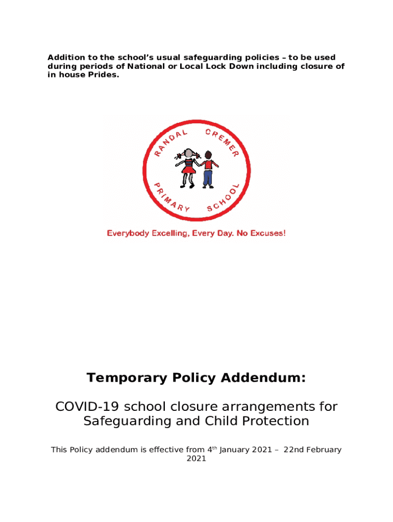 Addendum to School Child Protection Policy Doc Template | pdfFiller
