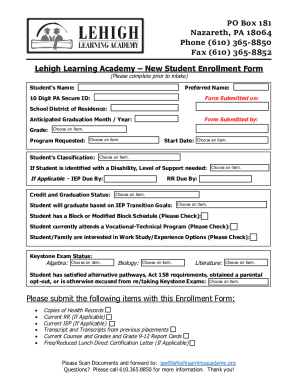 Fillable Online Pre-Enrollment Form - For PDF Conversion Fax Email ...