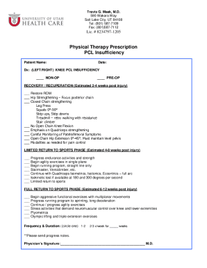 Fillable Online Physical Therapy Prescription PCL Insufficiency Fax ...
