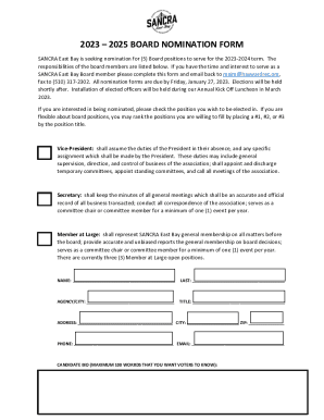 Fillable Online 2023 2025 BOARD NOMINATION FORM Fax Email Print - pdfFiller