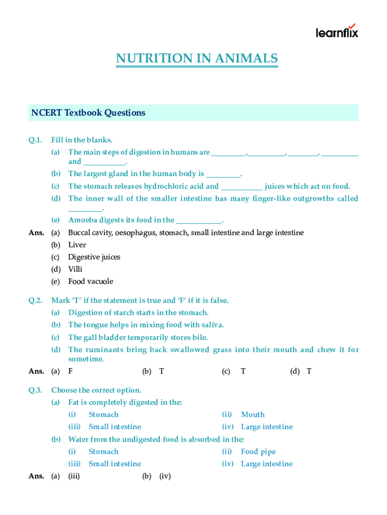 Fillable Online Fill in the blanks:a The main steps of nutrition in ...