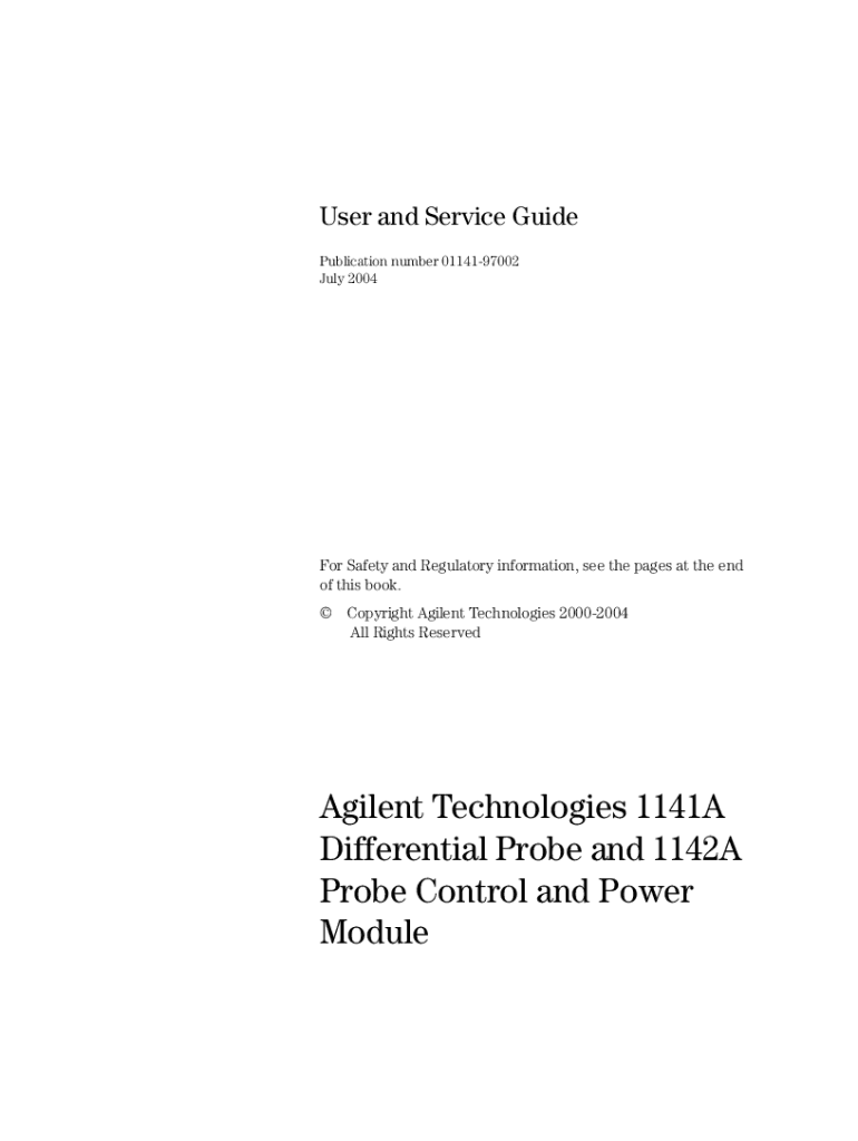 Fillable Online Agilent 1141A Differential Probe and 1142A Probe ...