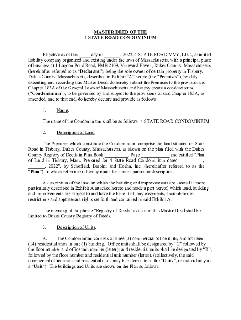 Fillable Online MASTER DEED OF THE 4 STATE ROAD CONDOMINIUM ... Fax ...