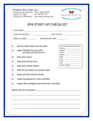 Fillable Online SPA START-UP CHECKLIST Fax Email Print - pdfFiller