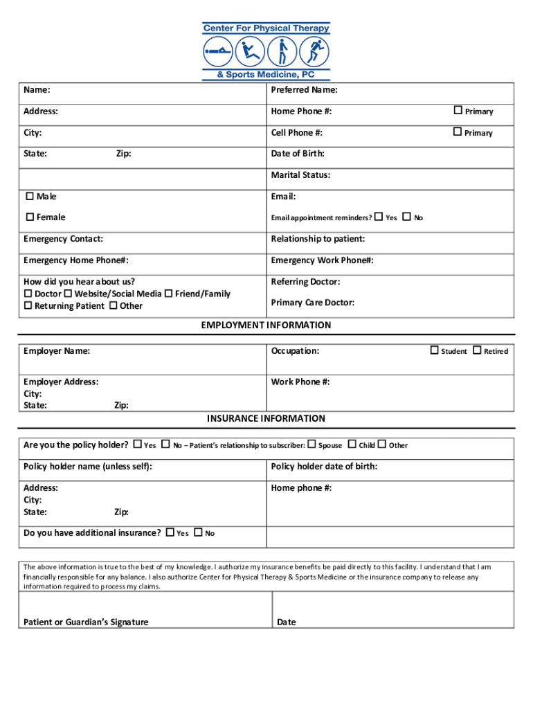 Fillable Online Patient Information Insurance Information Guarantor ... Fax Email Print - pdfFiller