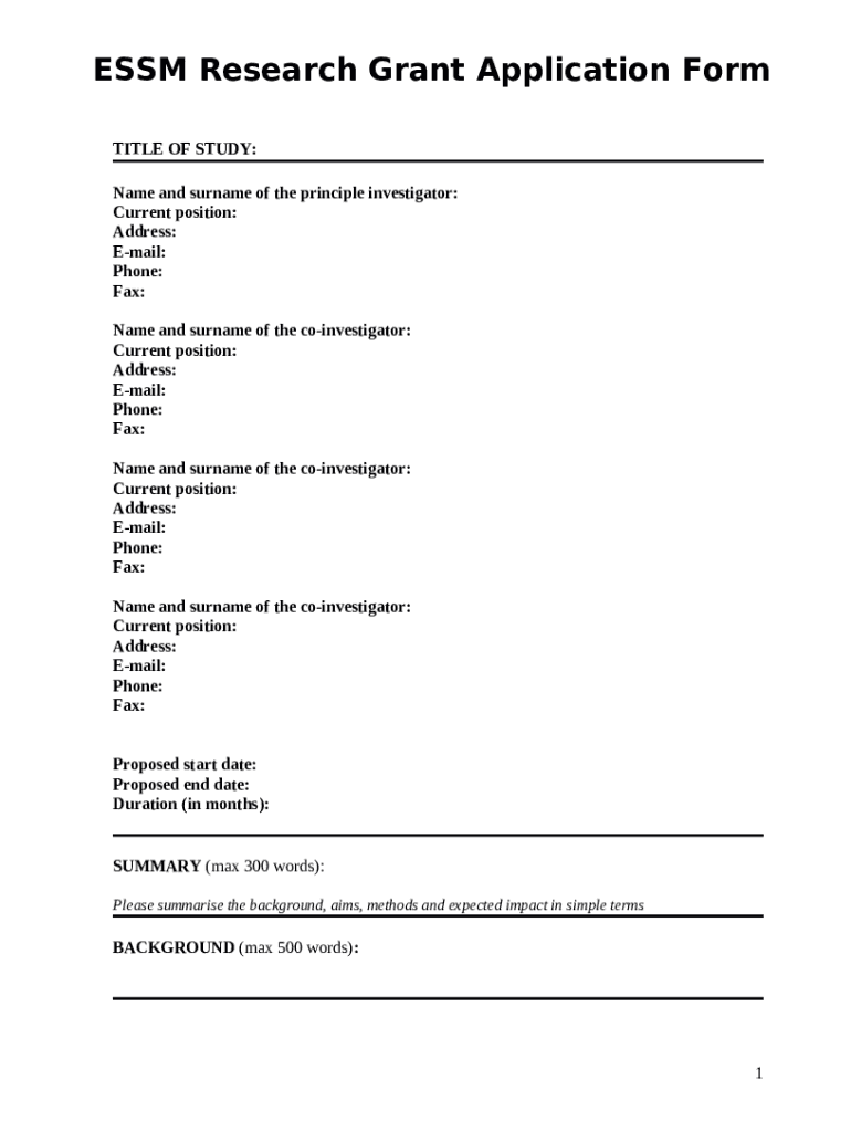 HBI International Collaboration Grant Application .pdf Doc Template | pdfFiller