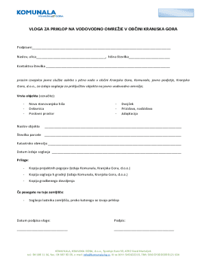 Fillable Online vloga za priklop na vodovodno omreje v obini kranjska ... Fax Email Print ...
