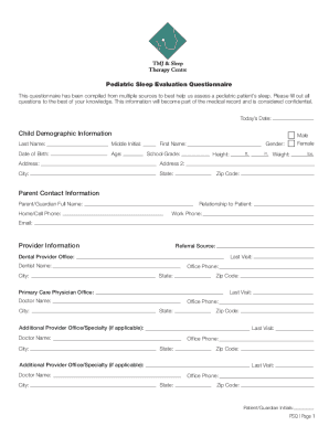 Fillable Online Pediatric Sleep Evaluation Questionnaire Form Mobile ...