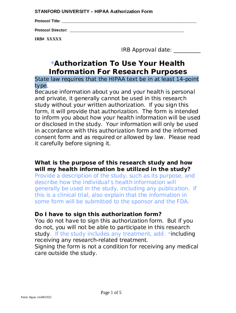 separate SU HIPAA auth Doc Template | pdfFiller