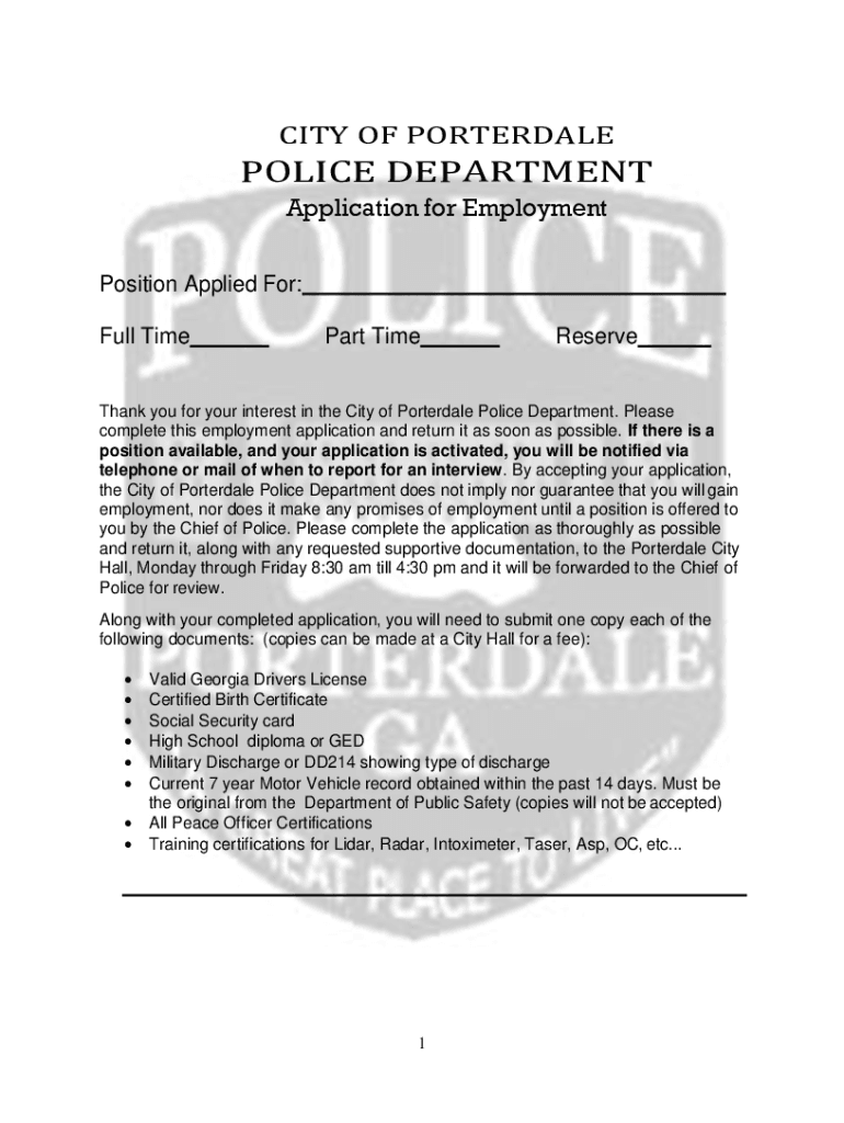 Fillable Online POLICE DEPARTMENT - Application for Employment Fax ...