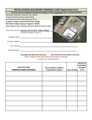 Fillable Online INITIAL SCHOOL BUS DRIVER TRAINING CLASS: Registration ...