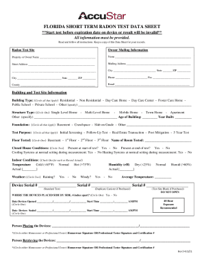 Fillable Online Fillable Online florida short term radon test data ...