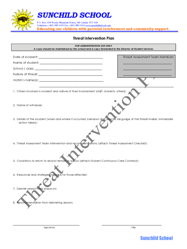 Fillable Online Sunchild First Nation SchoolRocky Mountain House AB Fax ...