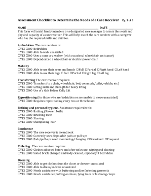Fillable Online Assessment Checklist to Determine the Needs of a Care ...