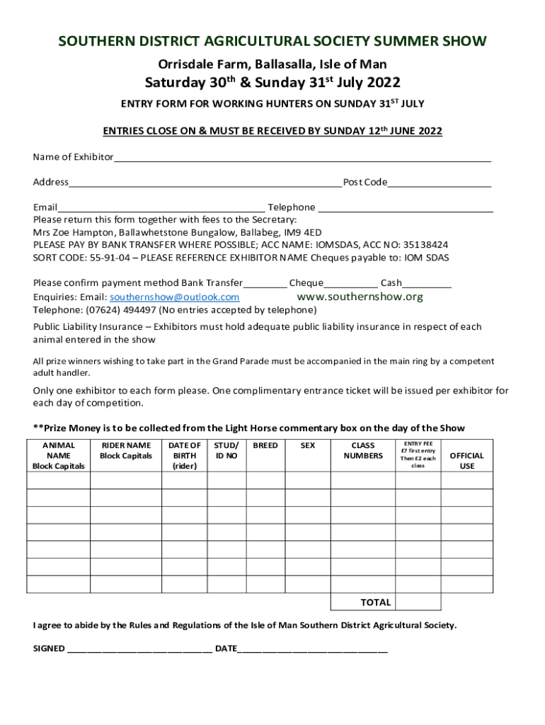 Fillable Online Weekend Hunter Show Entry Form Fax Email Print - pdfFiller