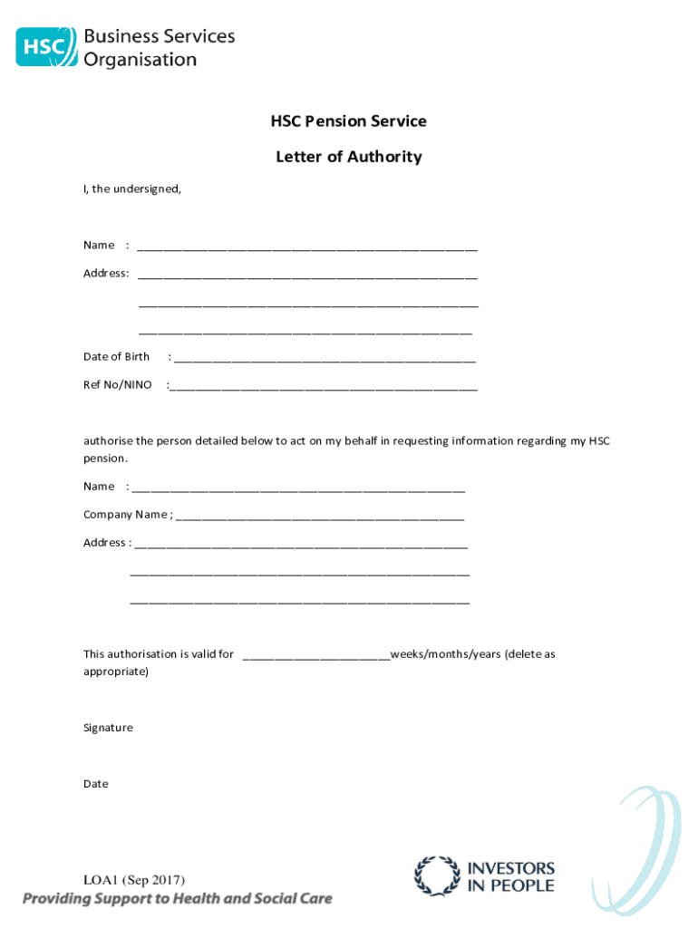 Fillable Online HSC Pension Service Letter of Authority Fax Email Print ...
