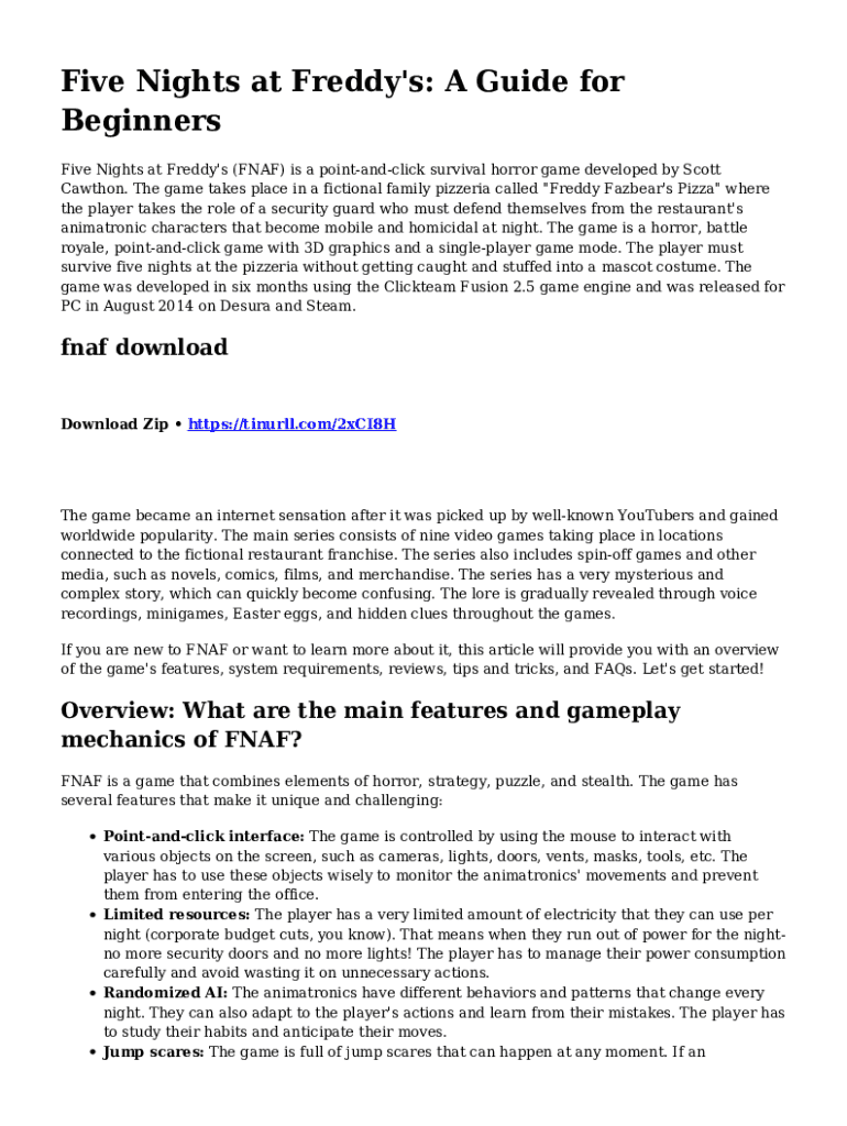 Fillable Online FNAF 1: A COMPLETE Guide (Five Nights at Freddy's ...