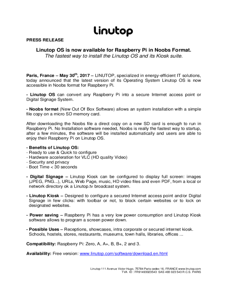 Fillable Online Linutop OS now available in NOOBS format for Raspberry Pi Fax Email Print ...