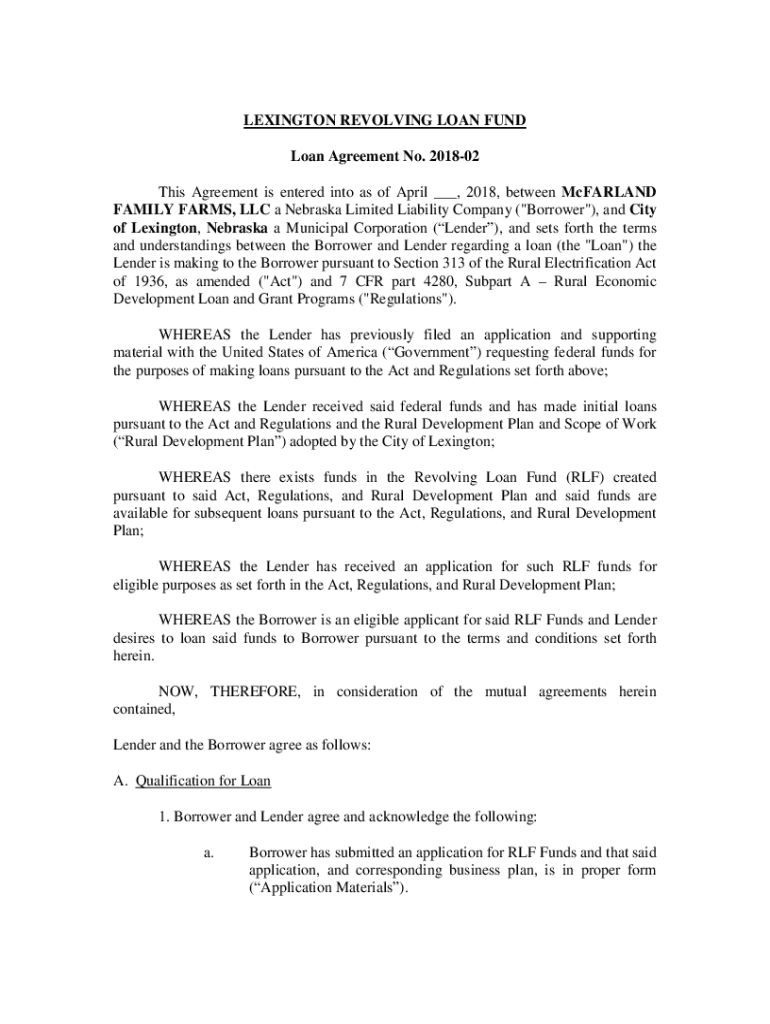 Fillable Online LEXINGTON REVOLVING LOAN FUND Loan Agreement ... Fax ...