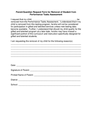 Fillable Online Parent/Guardian Request Form for Removal of Student ...