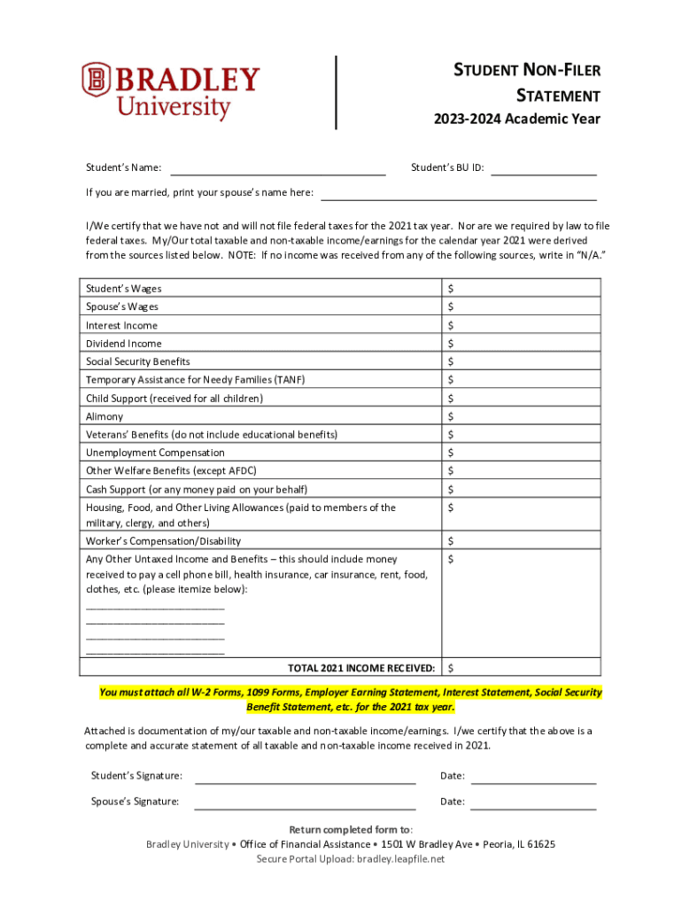 Fillable Online STUDENT NON-FILER STATEMENT - Peoria Fax Email Print ...