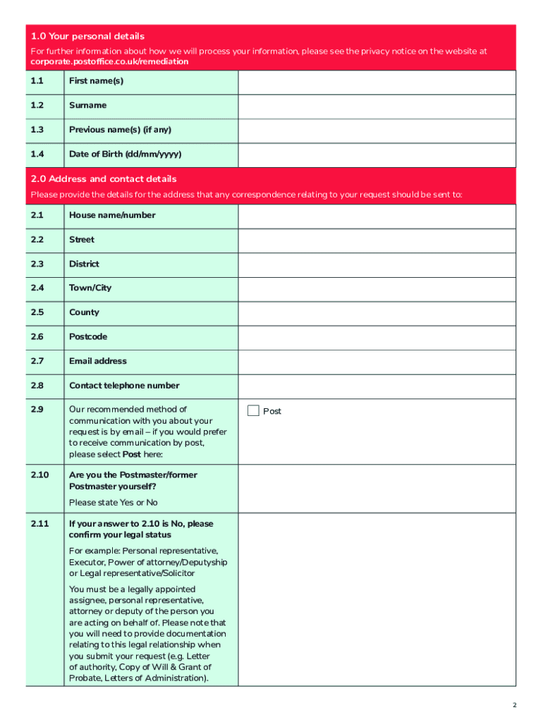Post Office Suspension Remuneration Request Form - Blank Fillable ...