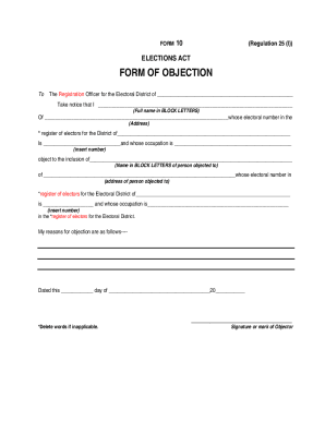 Fillable Online FORM OF OBJECTION Fax Email Print - pdfFiller