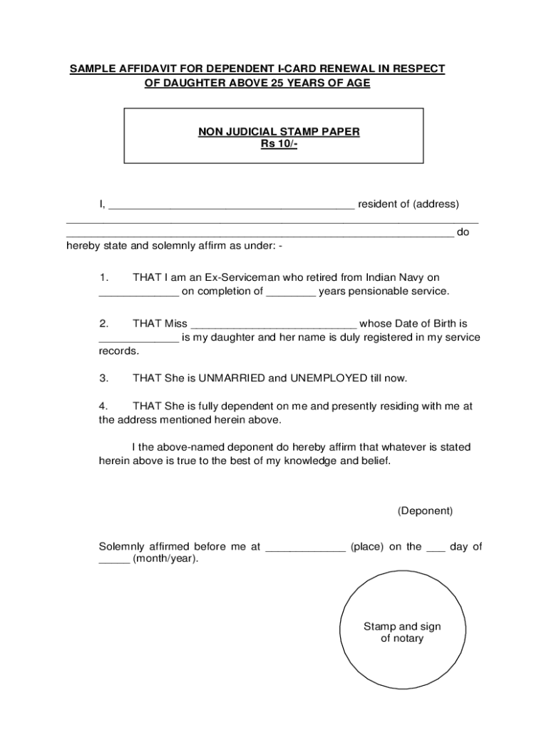 Fillable Online sample affidavit for dependent i-card renewal in ...