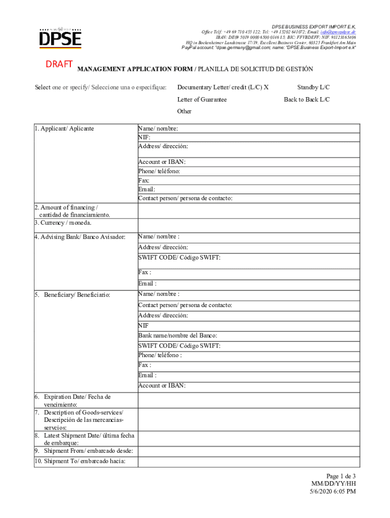 Completable En línea DPSE 4 SPA-ENG MANAGEMENT APPLICATION FORM ... Fax ...