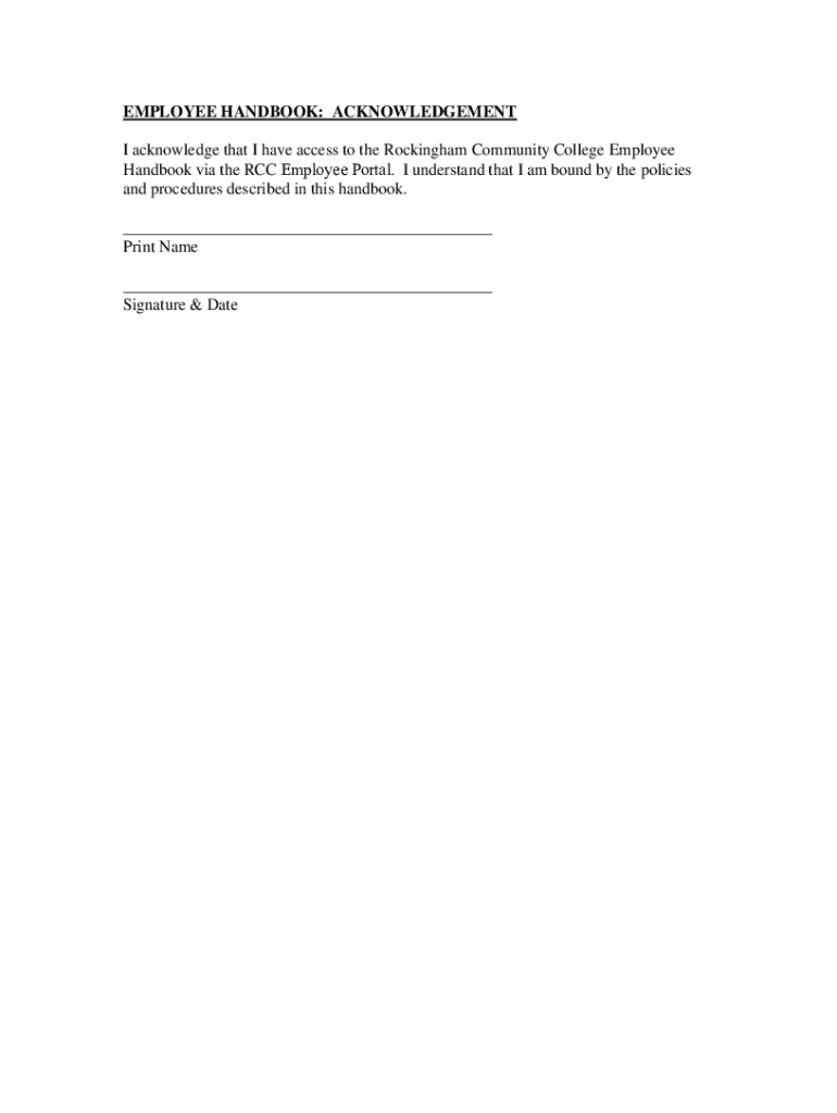 Fillable Online Ontario Employee Handbook Acknowledgement Form Fax ...