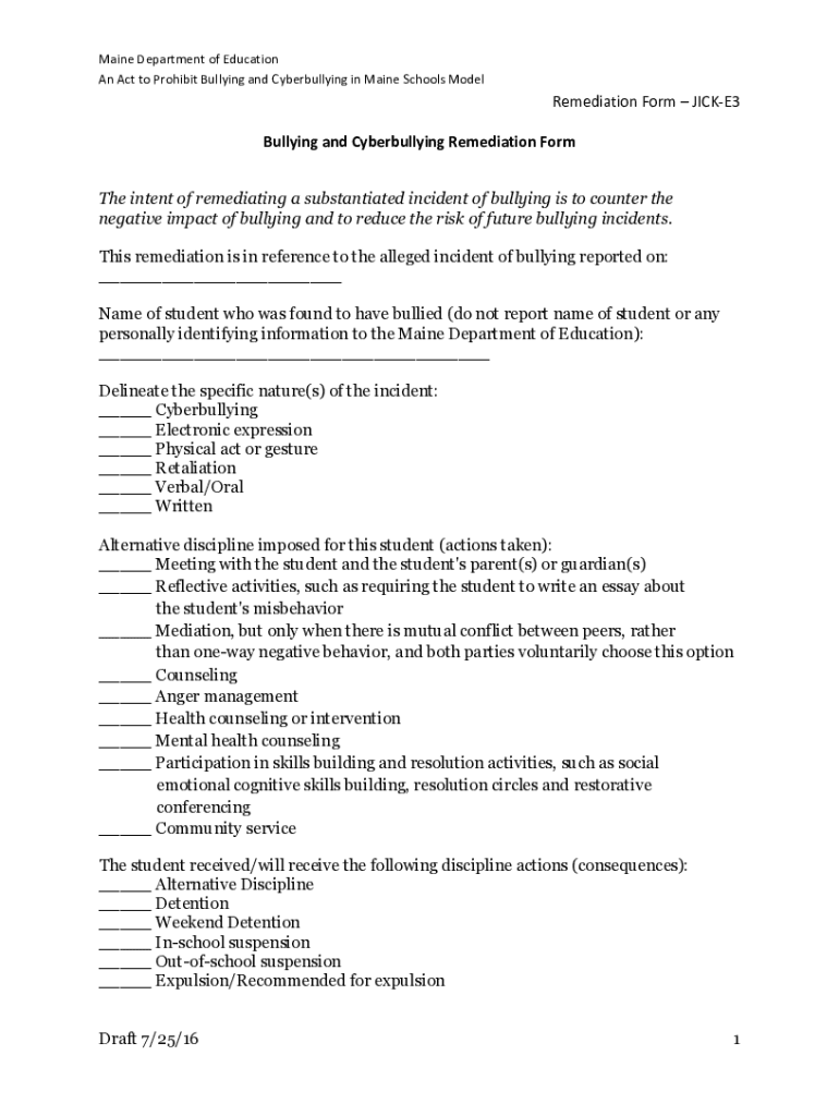 Fillable Online The intent of remediating a substantiated incident of ...