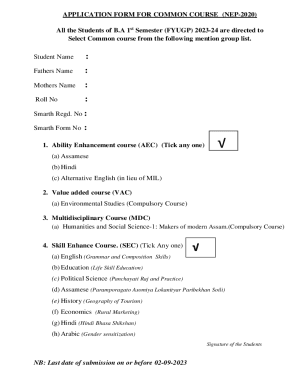 Fillable Online APPLICATION FORM FOR COMMON COURSE (NEP- ... Fax Email ...