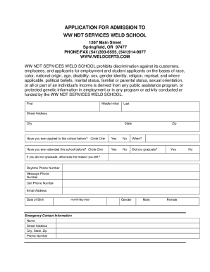 Fillable Online APPLICATION FOR ADMISSION TO WW NDT SERVICES WELD ...
