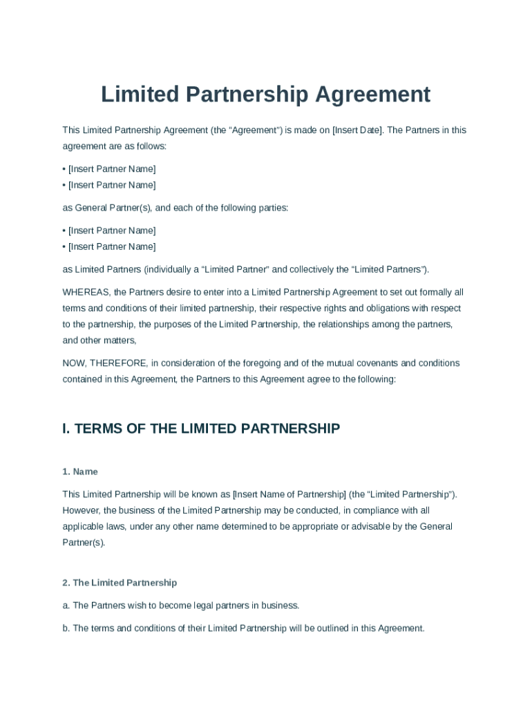 Limited Partnership AgreementFree Templates Online Doc Template | pdfFiller