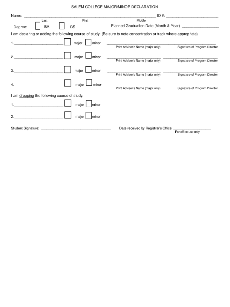 Fillable Online Major / Minor Declaration Fax Email Print - pdfFiller